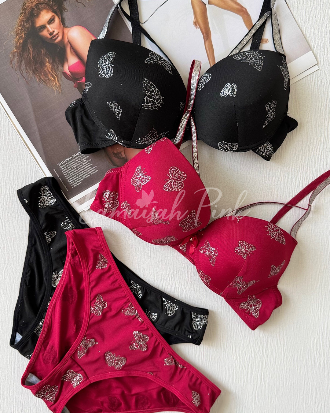 Shimmer Butterfly Bra Set – Lamaisah pink